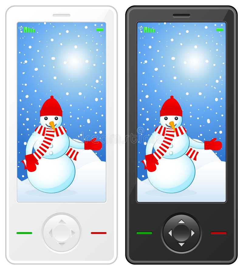 Snowman in the phone stock vector. Illustration of santa - 61115558