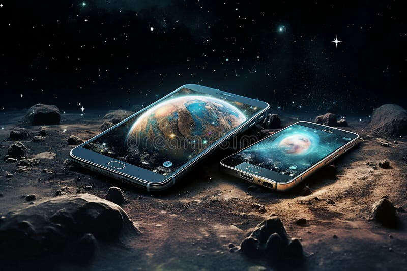 Mobile Phone on Space Planet Stock Illustration - Illustration of ...