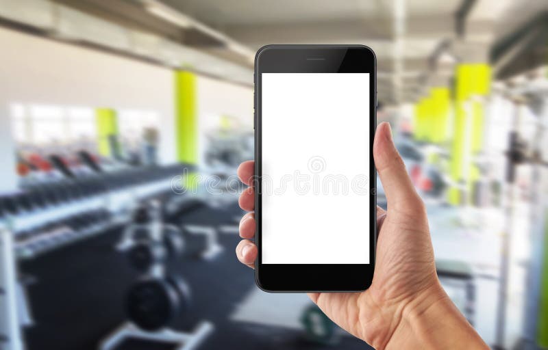 Mobile Phone in Sport Gym. Isolated White Screen for Mockup Stock Photo ...