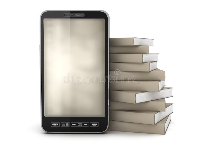 Mobile Phone and Stack of Books Stock Illustration - Illustration of ...