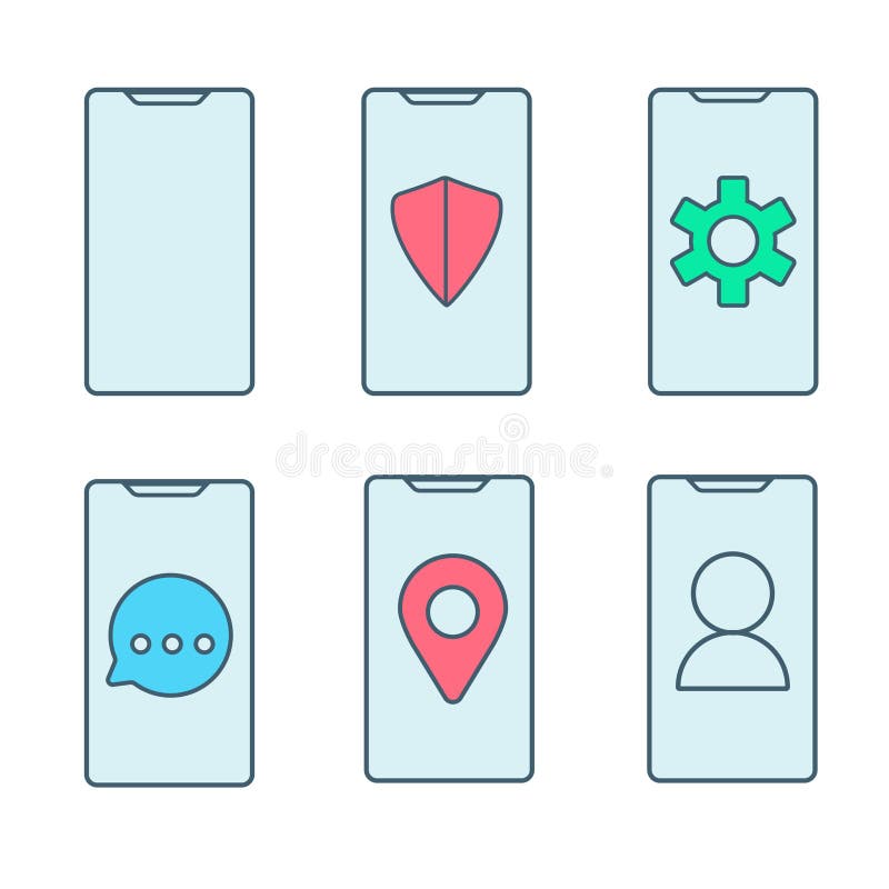 Mobile Phone Style Flat Features and Settings. Vector Illustration ...