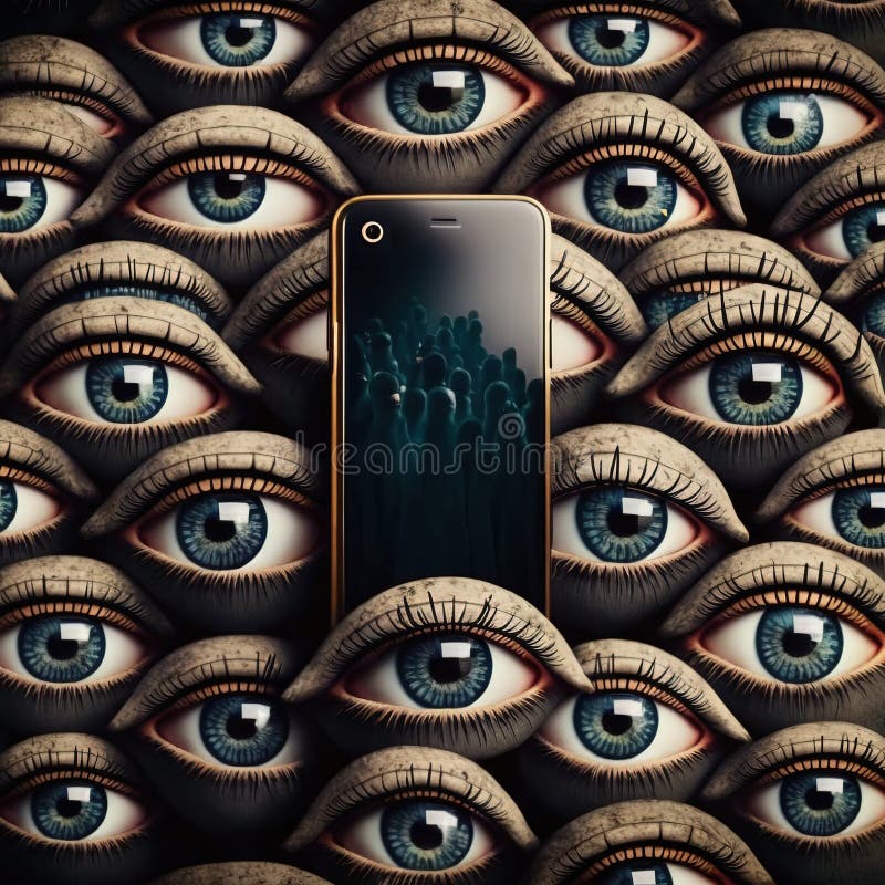 A Mobile Phone Surrounded by Eyes. Surreal Style Stock Illustration ...