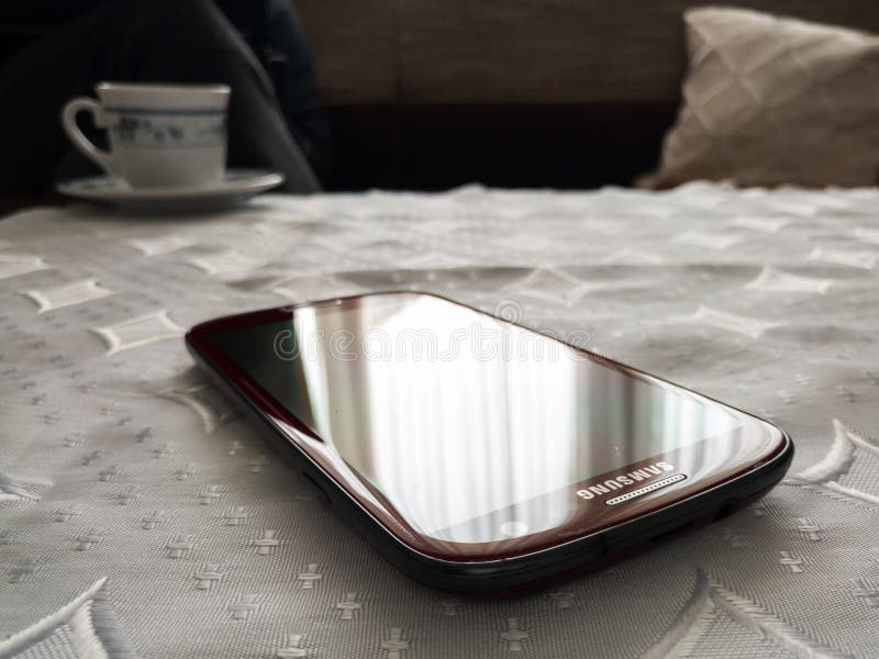 Mobile Phone on the Table in the Living Room, Communication Concept ...