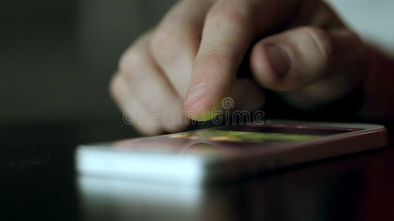 Mobile Phone on Table Pushed and Swiped by Finger Stock Video - Video ...