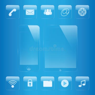 Mobile Phone and Tablet Icon Glass Set Stock Vector - Illustration of ...