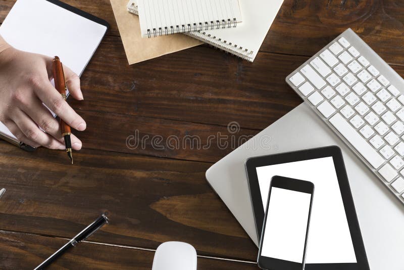 Mobile Phone, Tablet and Laptop Computer on Office Desk Stock Photo ...