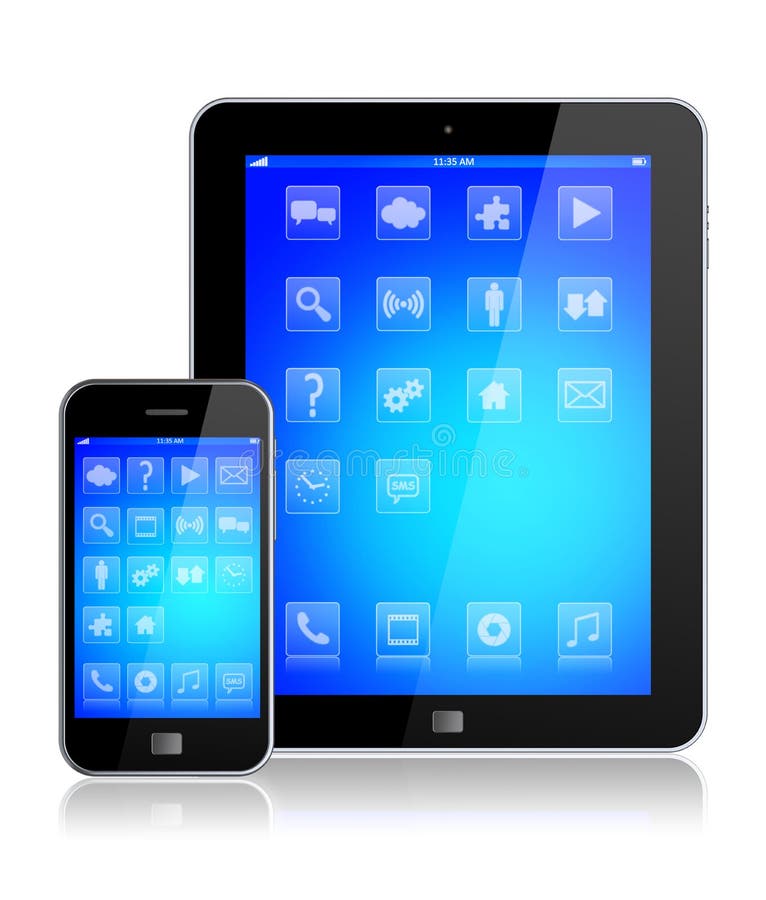 Tablet PC with Mobile Phone Stock Illustration - Illustration of ...