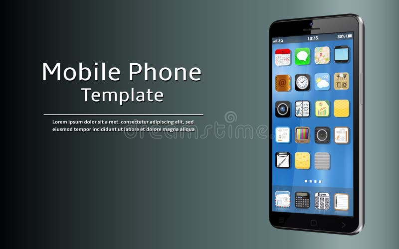 Mobile Phone Template. Smart Phone with App Icons Mock Up. Mobile ...