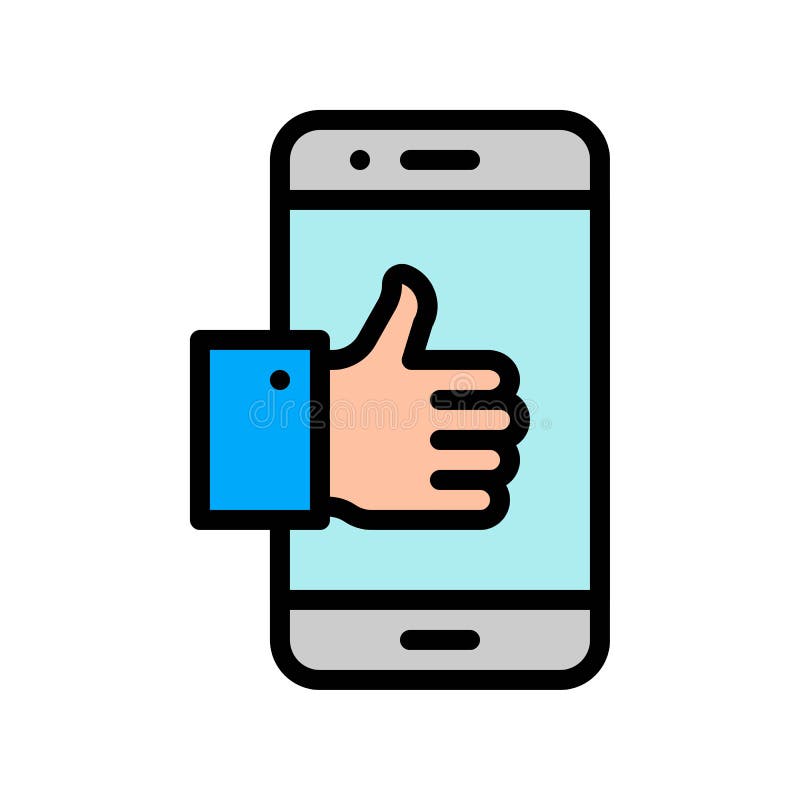 Mobile Phone with Thumb Up Vector, Social Media Filled Editable Stroke ...