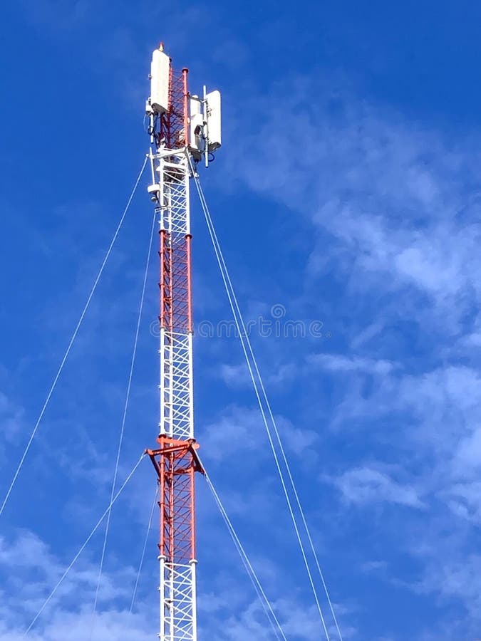 Mobile Phone Tower with Cloud and Blue Sky Stock Image - Image of ...