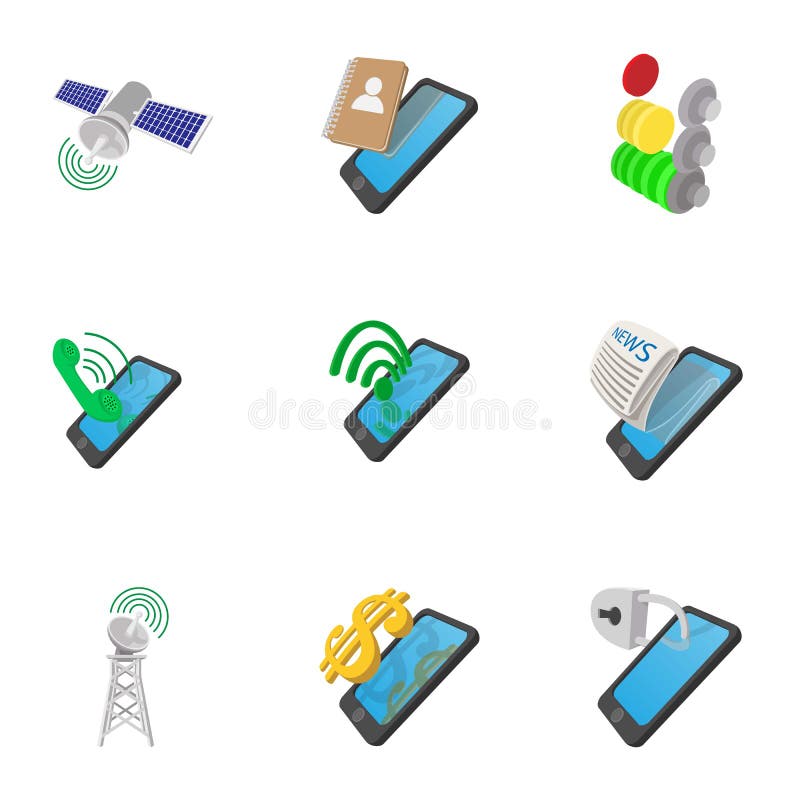 Mobile Phone Use Icons Set, Cartoon Style Stock Vector - Illustration ...