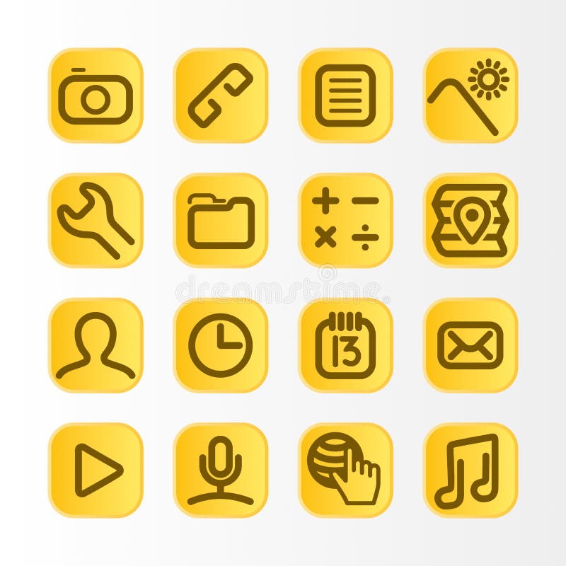 Mobile Phone User Interface Icon Set. Soft Gold Effect Ui Design Stock ...