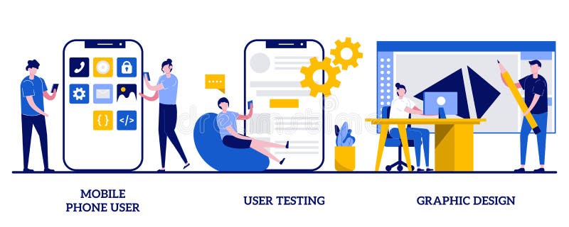 Mobile Phone User, User Testing, Graphic Design Concept with Tiny ...