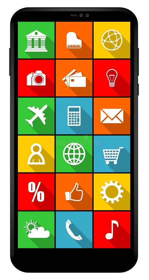 Mobile Phone Vector Mockup. Front View of Multimedia Smartphone with ...