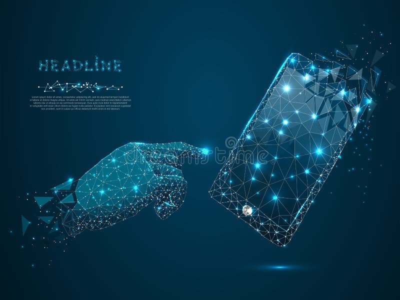 Mobile Phone. Vector Polygonal Wireframe Mobile Phone Man Hand Pointing ...