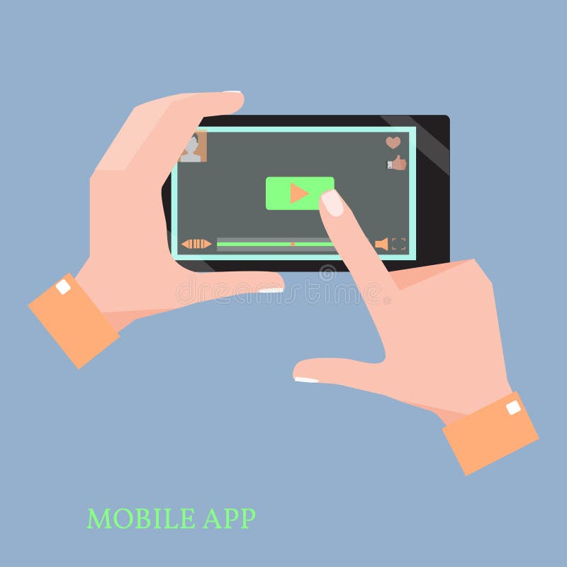Mobile Phone with Video Player App in the Human Hands. Stock Vector ...