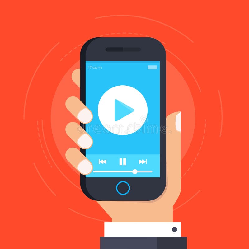 Hand Holding Smartphone with Player on the Screen Stock Vector ...