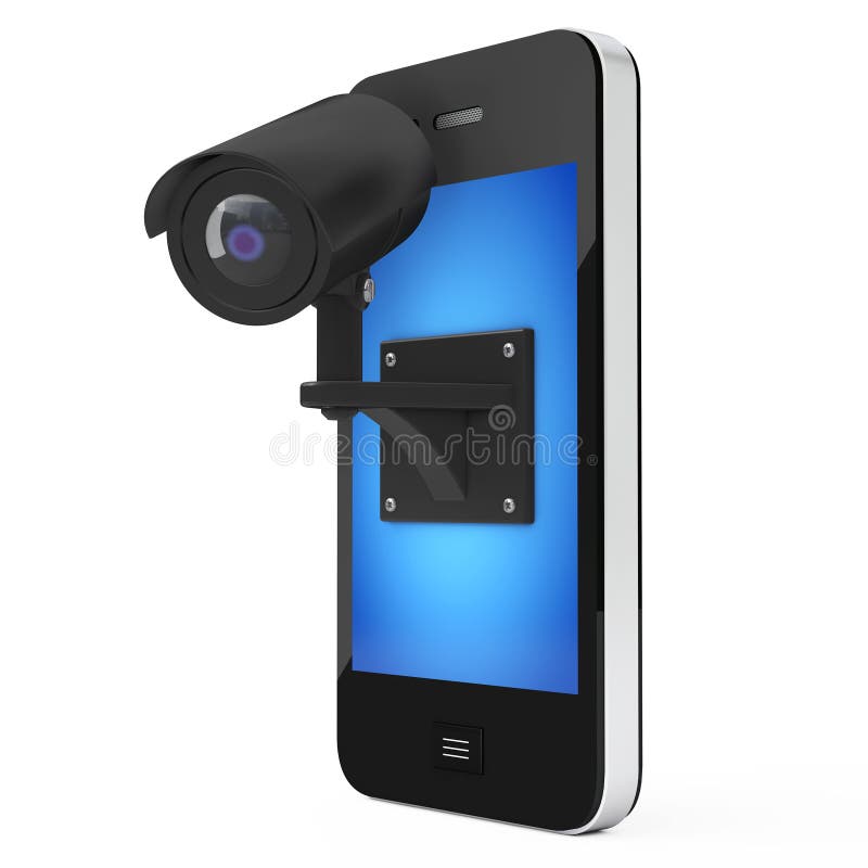 Mobile Phone with Video Security Surveillance Camera. 3d Rendering ...