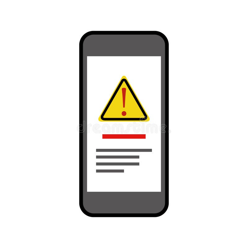 Mobile Phone with a Warning Sign Stock Illustration - Illustration of ...