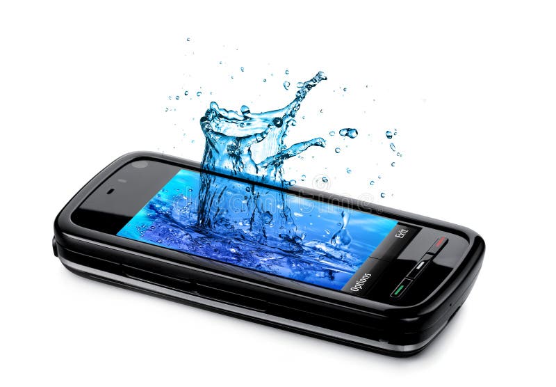Mobile Phone with Water Splashing Out of the Monit Stock Illustration ...