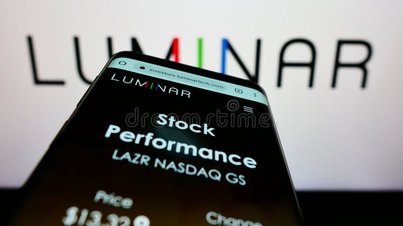 Mobile Phone with Webpage of US Lidar Company Luminar Technologies Inc. on Screen in Front of L ...