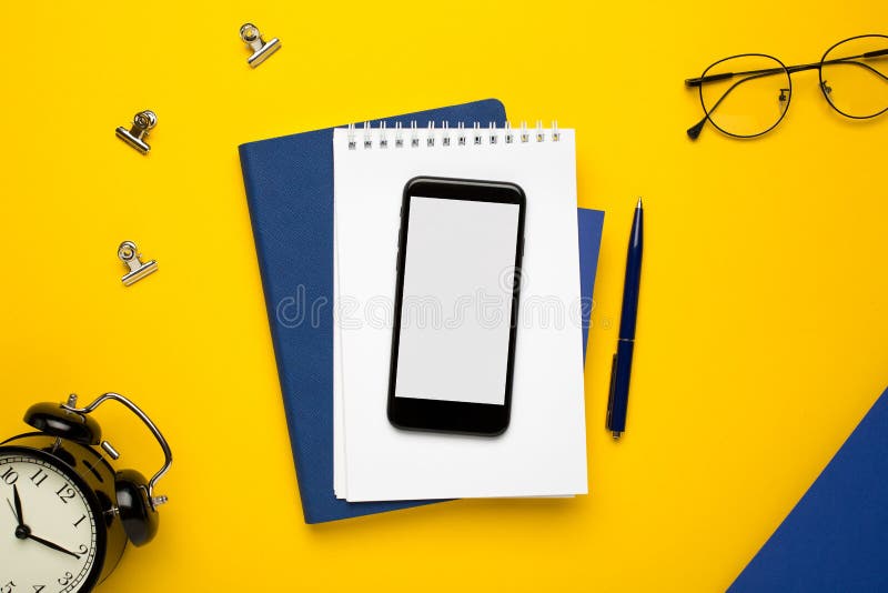 Notepad and Pen on a Blue Background. Notepad, Pen and Background in ...