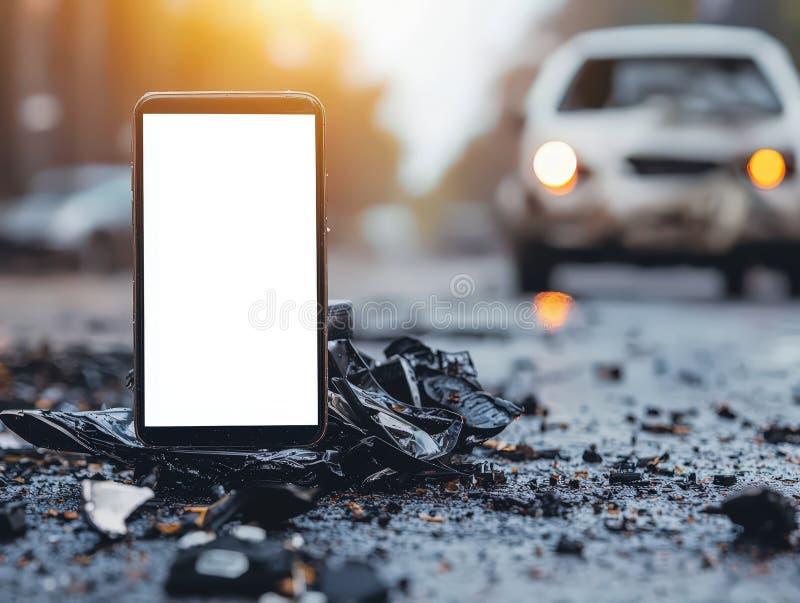 Mobile Phone White Screen Car Accident Insurance Background Stock ...