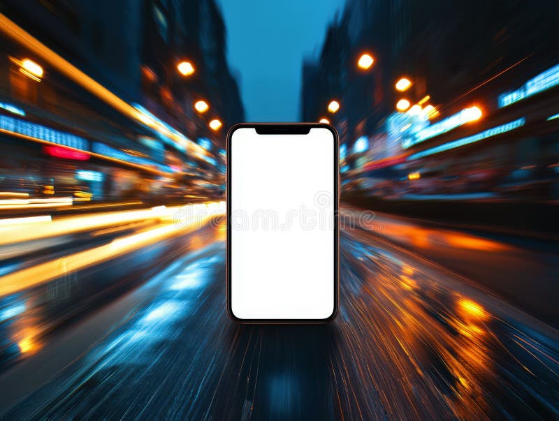 Mobile Phone with White Screen and Driving in the Background Stock ...