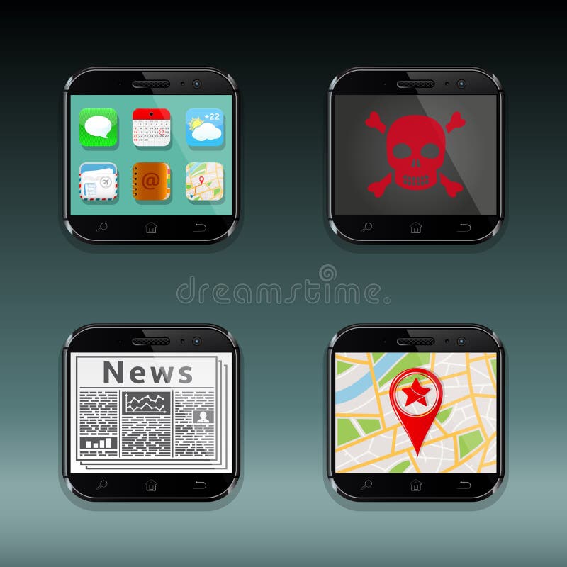 Mobile phones, apps icons stock vector. Illustration of contact - 66451833