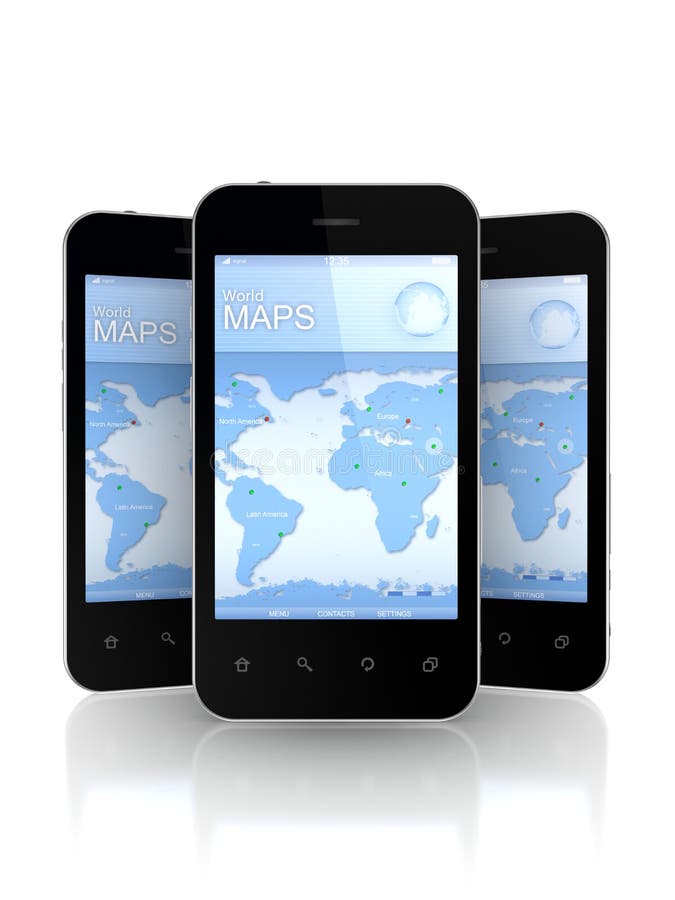 Mobile Phones with GPS Navigator on Screen. Stock Illustration ...