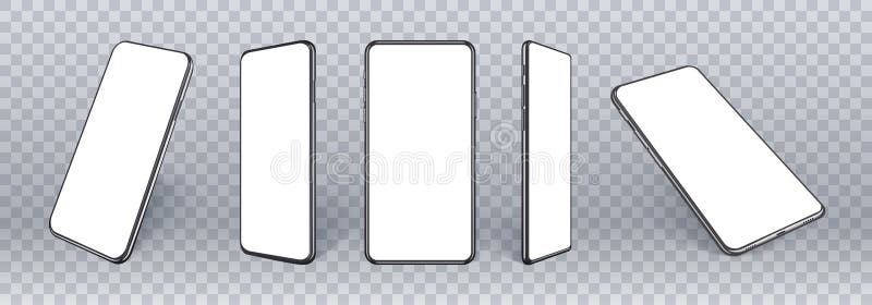Mobile Phones Mockup in Different Angles Isolated, 3d Perspective View ...