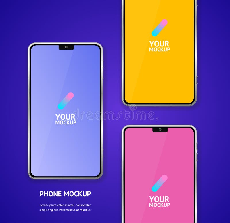 Mobile Phones Mockups with Camera Front View Display Template. Vector ...