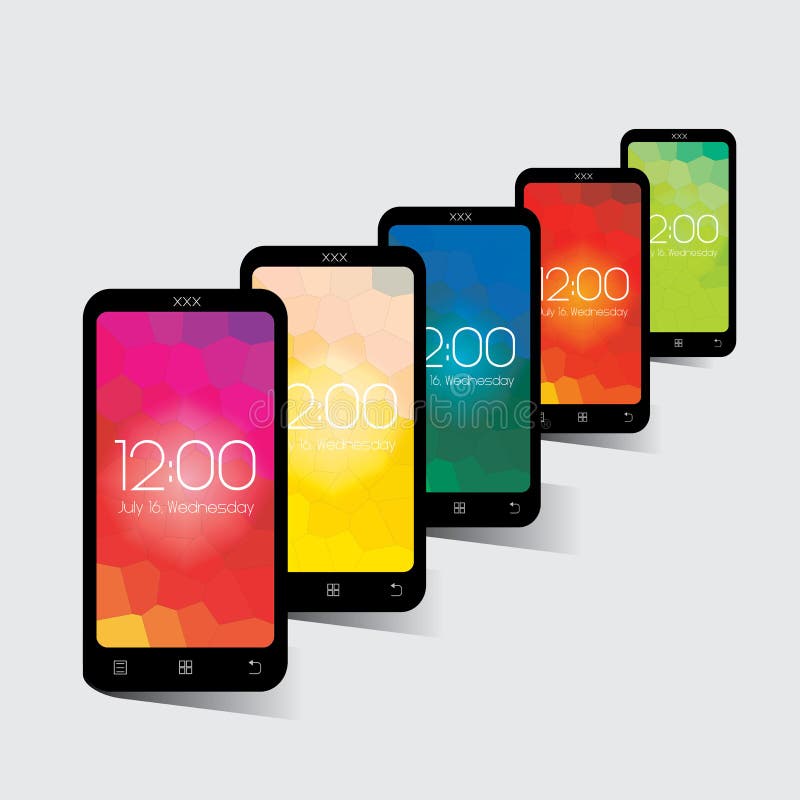 Mobile Phones - a Set of Five Stock Illustration - Illustration of ...