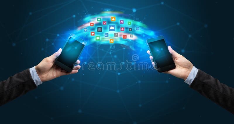 Mobile Phones Syncing Application Stock Photo - Image of media, mobile ...