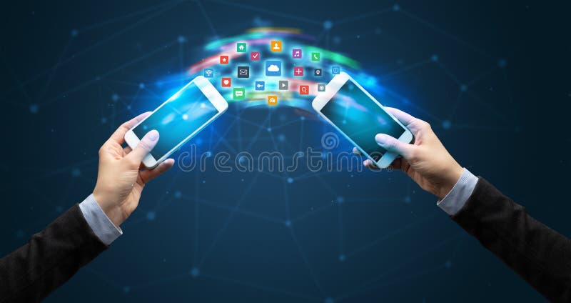 Mobile Phones Syncing Application Stock Image - Image of phone, message ...