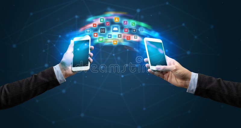 Mobile Phones Syncing Application Stock Illustration - Illustration of ...