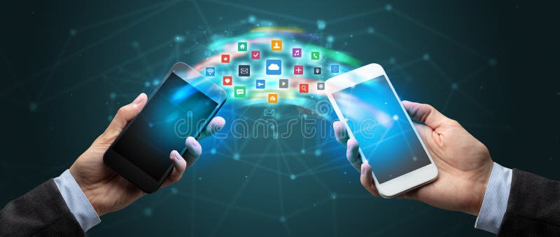 Mobile Phones Syncing Application Stock Image - Image of message, icon ...