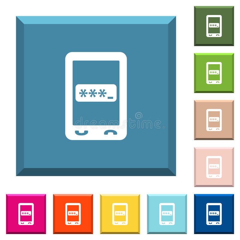 Mobile Pin Code White Icons on Edged Square Buttons Stock Vector ...