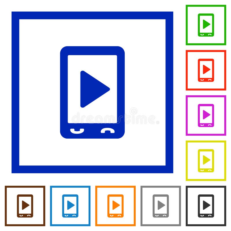 Mobile Play Media White Icons on Edged Square Buttons Stock Vector ...
