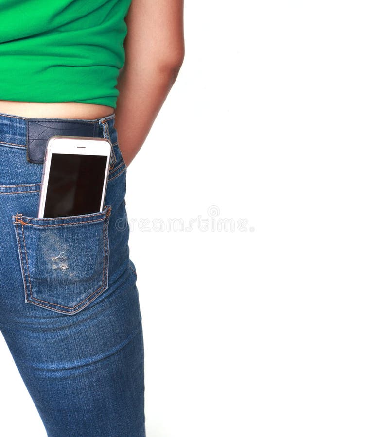 Mobile in pocket stock image. Image of girl, phablet - 97358937