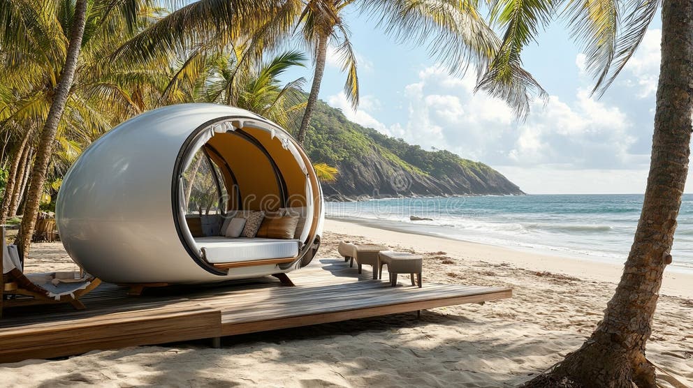 Mobile Pod Set Up on Beach Deck . Stock Photo - Image of ocean, holiday ...