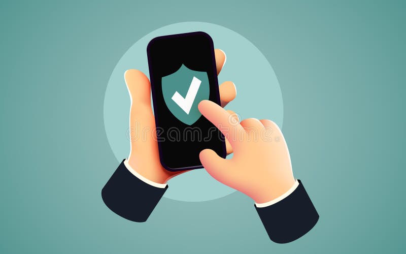 Mobile Protection Concept. Hands Holding Smartphone with Shield Icon ...