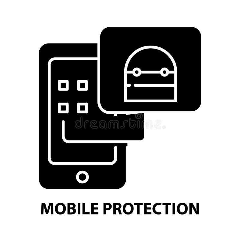 Mobile Protection Icon, Black Vector Sign with Editable Strokes ...