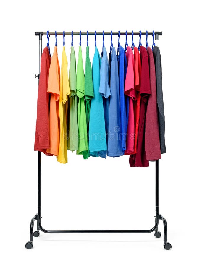 Mobile Rack with Color Clothes on Light Pink Background. File Contains ...