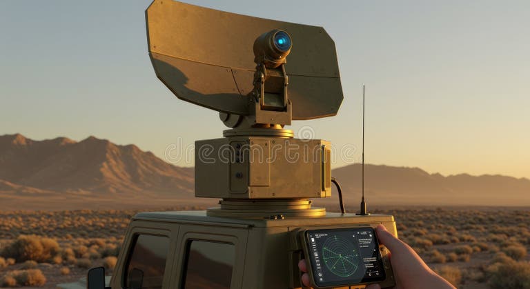 Mobile Radar System Deployed in a Desert Landscape Stock Photo - Image ...