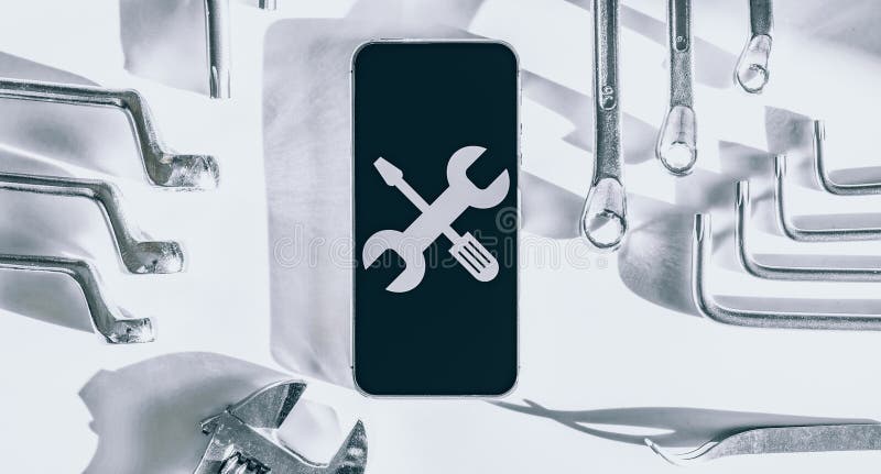 Mobile Repair Service. Technician Workplace with Phone and Special ...