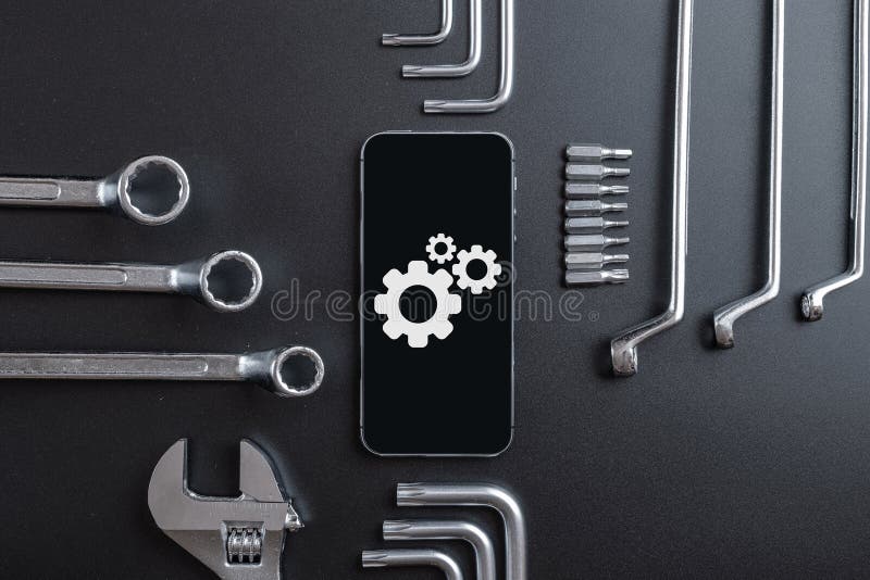 Mobile Repair Service. Technician Workplace with Phone and Special ...