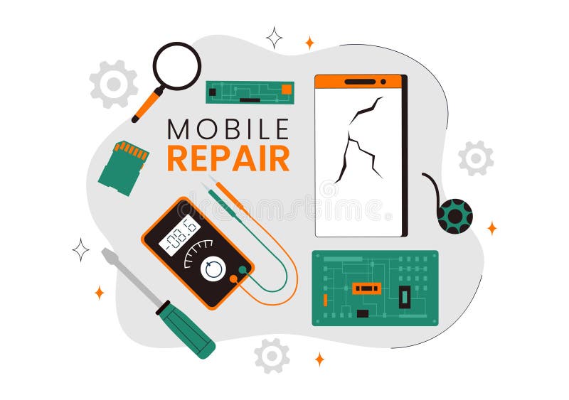 Mobile Repair Vector Illustration Featuring a Telephone or Smartphone ...