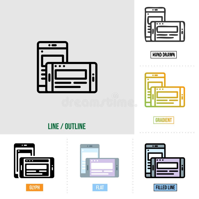Mobile Responsive Icon in Six Different Styles, Based on Outline Style ...