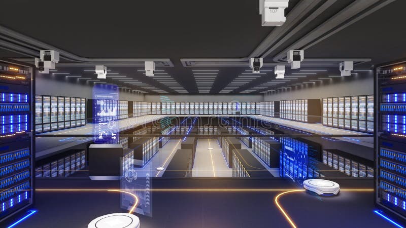 The Mobile Robot Explores the Server Room,fully Operational Server ...